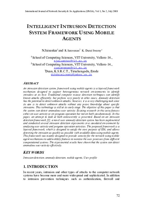 Pdf Intelligent Intrusion Detection System Framework Using Mobile Agents