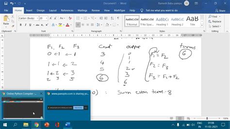 Python Program Calculates Sum Of Even Terms In Fibonacci Series Youtube