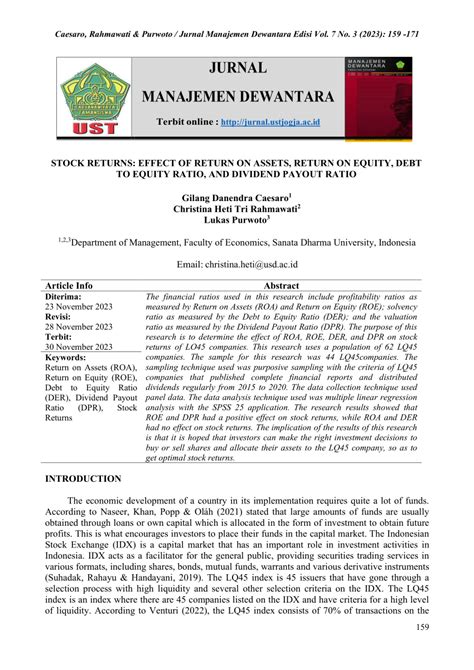 PDF STOCK RETURNS EFFECT OF RETURN ON ASSETS RETURN ON EQUITY DEBT TO EQUITY RATIO AND