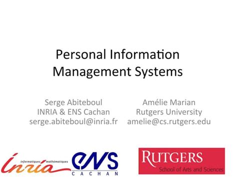 Personal Information Management Systems Edbt Icdt15 Tutorial Ppt