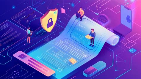 A Security Mobile Payment Concept Letterhead Banner With An Isometric Illustration Of People