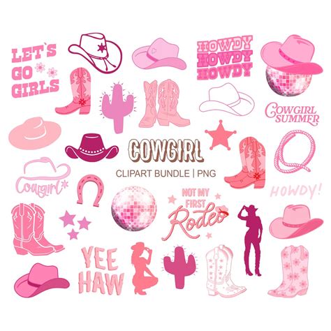 Cowgirl Clipart Bundle Hot Pink Rodeo Party Png Instant Download Etsy