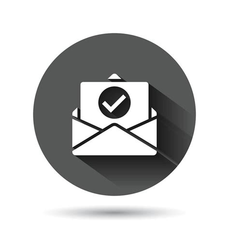 Envelope With Confirmed Document Icon In Flat Style Verify Vector Illustration On Black Round