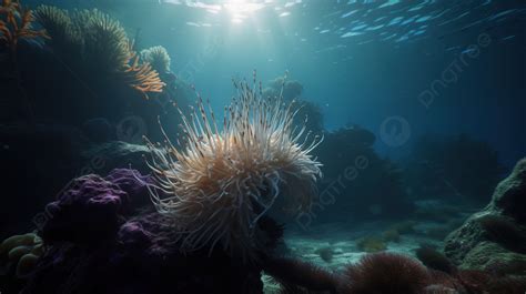 산호초와 빛 근처 바다에서 꽃이 피는 말미잘 해저 사진 배경 일러스트 및 사진 무료 다운로드 Pngtree