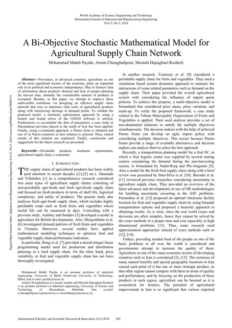 Pdf A Bi Objective Stochastic Mathematical Model For Agriculture
