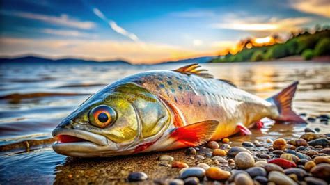 Stunning Closeup Of A Dead Fish On The Lakeside Shore A Nature