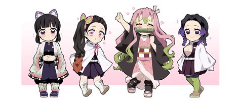Kamado Nezuko Kochou Shinobu Kanroji Mitsuri And Tsuyuri Kanao Kimetsu No Yaiba Drawn By