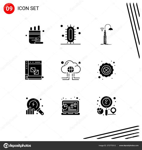 Pictogram Set Simple Solid Glyphs Panel Develop Study Coding Smart Stock Vector By Flatart