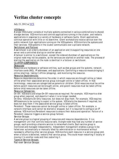 Veritas Cluster Concept Pdf Replication Computing Computer Cluster