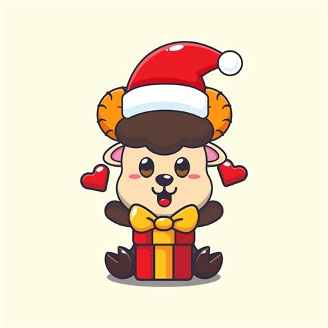 Premium Vector Cute Ram Sheep With Christmas T Cute Christmas