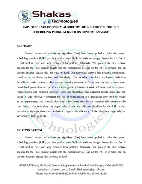 PDF Improved Evolutionary Algorithm Design For The Project Scheduling
