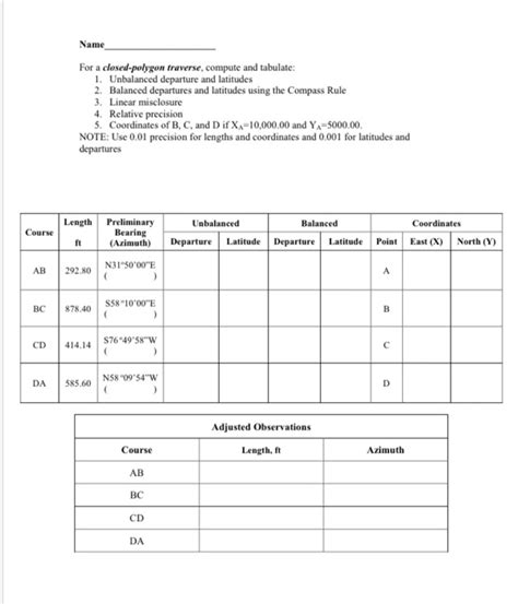 Solved Name For A Closed Polygon Traverse Compute And