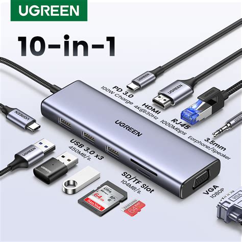 Hub Usb Type C 10 In 1 To Hdmi 4k Vga Usb 30 Lan Rj45 Sdtf 35mm