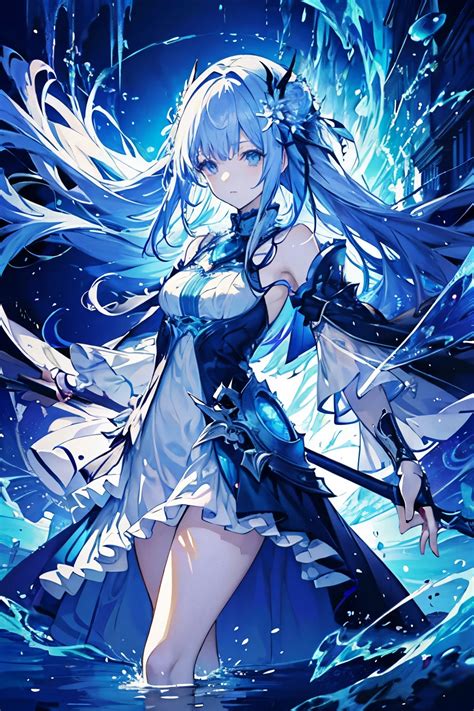 물속에 칼을 들고 파란 드레스를 입은 여자 Seaart Ai