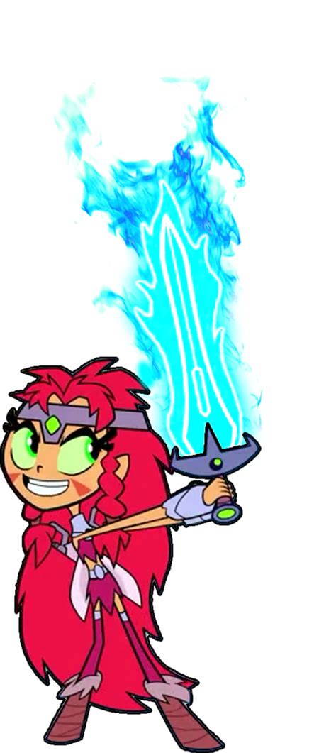 Red Warrior Starfire Holding A Blue Flame Sword By Evilasio2 On Deviantart