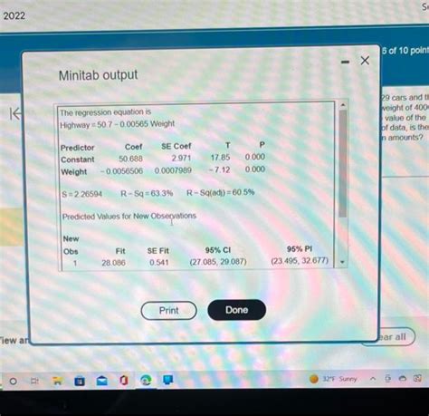 Solved The Minitab Output Shown Below Was Obtained By Using Chegg Com