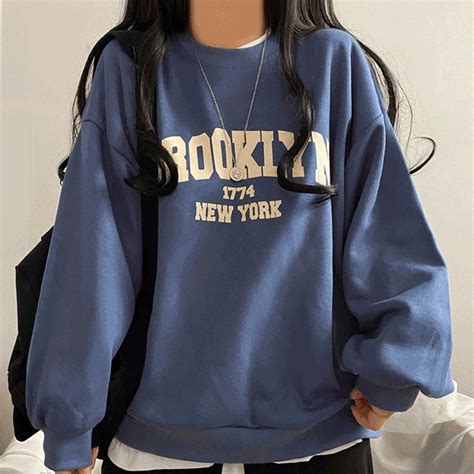 6col기모 브루클린 레터링 오버핏 데일리 맨투맨 에이블리