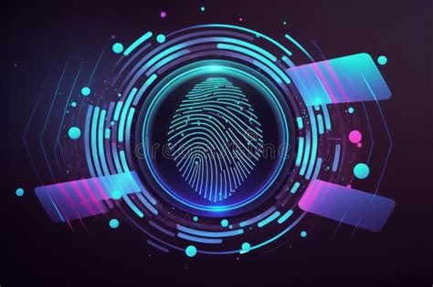 Futuristic Cyber Security With Neon Background And Fingerprint Scanning Stock Illustration