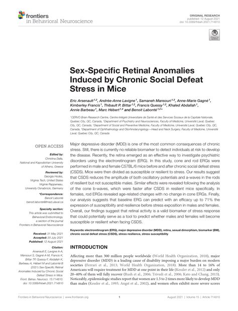 Pdf Sex Specific Retinal Anomalies Induced By Chronic Social Defeat