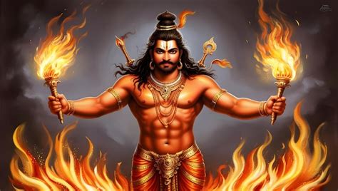 Divine Fire A Muscular Figure Illuminated By Flames Premium Ai
