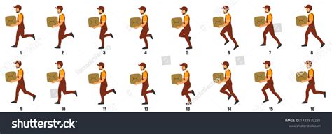 Delivery Man Run Cycle Animation Sequence Vetor Stock Livre De