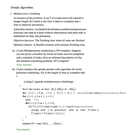 Solved Greedy Algorithms 1 Multiprocessor Scheduling An