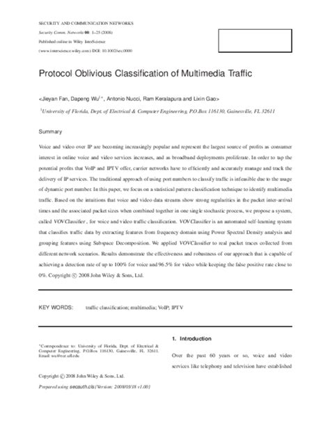 Pdf Protocol Oblivious Classification Of Multimedia Traffic