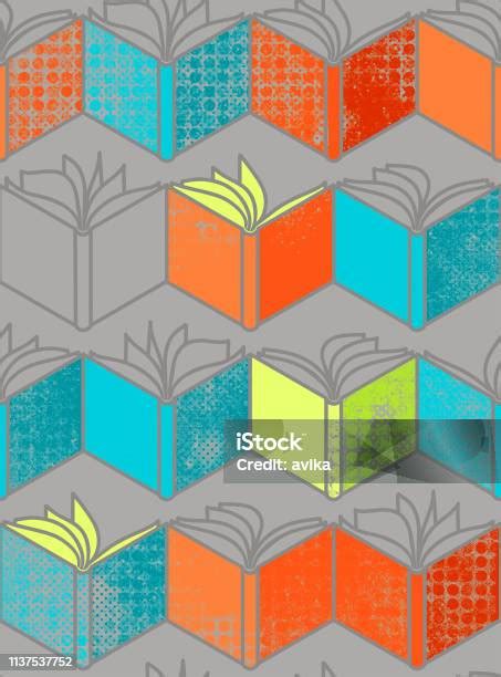 오렌지와 완벽 한 패턴입니다 회색 배경에 라임 및 블루 오픈 책 책에 대한 스톡 벡터 아트 및 기타 이미지 책 패턴 추상적인 Istock