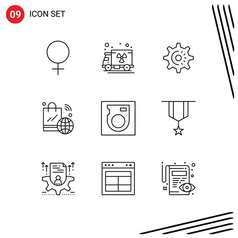 Set Of 9 Vector Outlines On Grid For Hard Disk Setting Wifi Internet Of Things Editable Vector