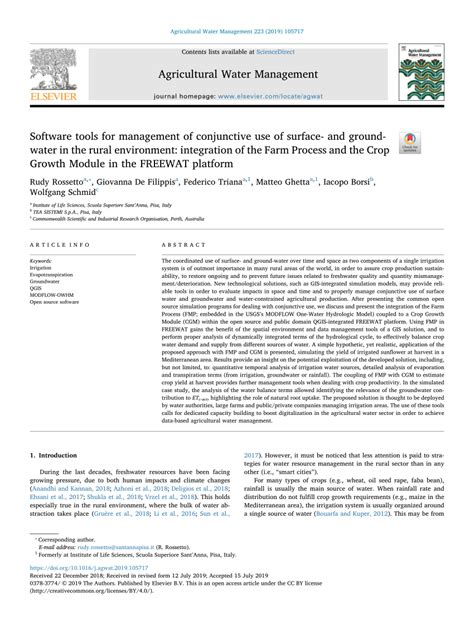 Pdf Software Tools For Management Of Conjunctive Use Of Surface And Ground Water In The Rural
