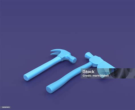 파란색 배경에 등색 헤칫과 망치 단일 색상 워크샵 도구 3d 렌더링 Diy에 대한 스톡 사진 및 기타 이미지 Diy 건설 장비 고체 Istock
