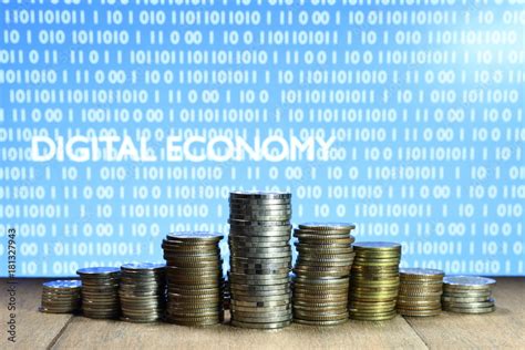 Digital Economy Coin Stack Pyramid Shape With Digital Economy Text And