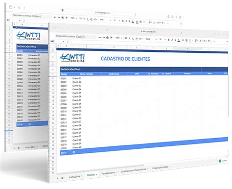 Planilha De Cadastros WTTI Sistemas