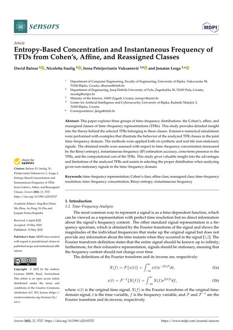Pdf Entropy Based Concentration And Instantaneous Frequency Of Tfds From Cohens Affine And