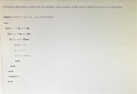 Solved Following Algorithm Sorts A List Of Numbers Into