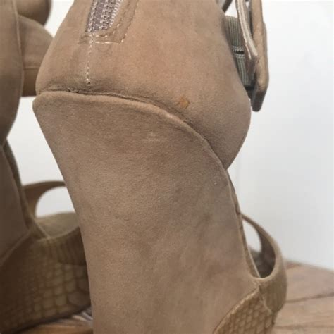 Liliana Shoes Used Liliana Nude Faux Suede And Faux Snake Wedges Poshmark