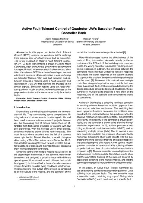Pdf Active Fault Tolerant Control Of Quadrotor Uavs Based On Passive