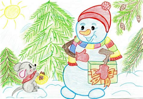 Зимние Рисунки Цветными Карандашами Детские Лучшая Фото Подборка