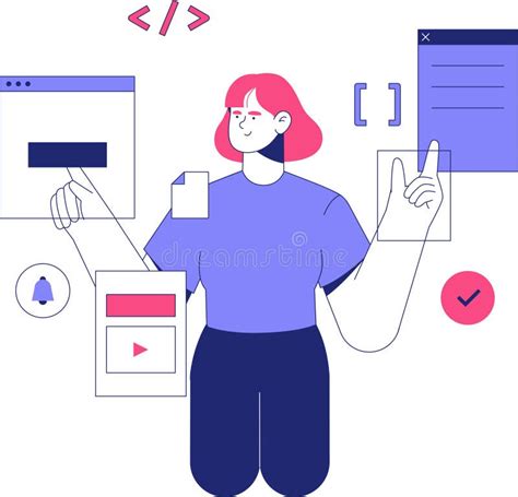 Female Programmer Managing Digital Interfaces In Flat Vector Illustration Symbolizing Software