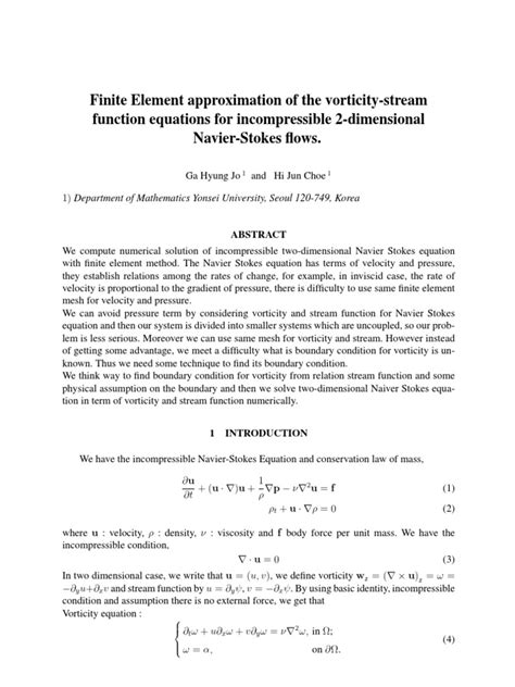 Finite Element Approximation Of The Vorticity Stream Function Equations