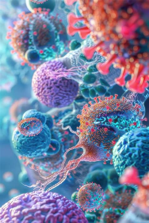 Vivid Microscopic View Of Various Colorful Pathogens Including Viruses