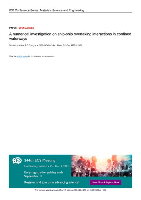 Pdf A Numerical Investigation On Ship Ship Overtaking Interactions In