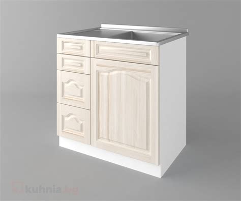 Долен кухненски шкаф с мивка с четири работещи чекмеджета с височина [85] см Астра Крем