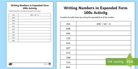 Writing Numbers In Expanded Form 100s Worksheet Worksheet Expanded Form