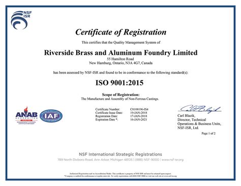 Certificates Riverside Brass Bronze Brass And Aluminum Foundry