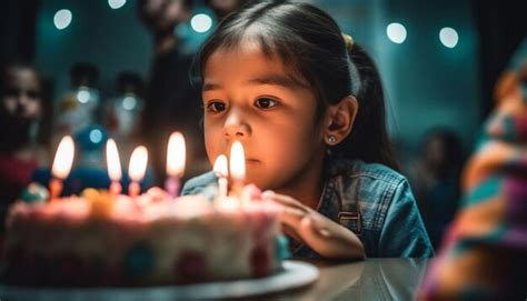 Premium Ai Image Cute Caucasian Girl Smiling Enjoying Birthday