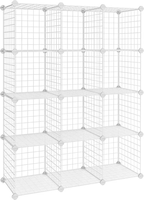 Songmics 12 Cube Wire Grid Storage Rack Interlocking Shelving Unit With Metal Mesh Shelves And