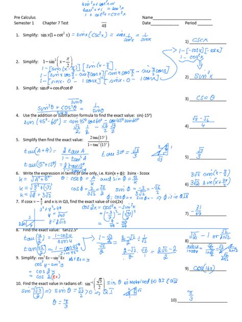 Ch7test Practice Test Key Pdf Classical Geometry Rotation
