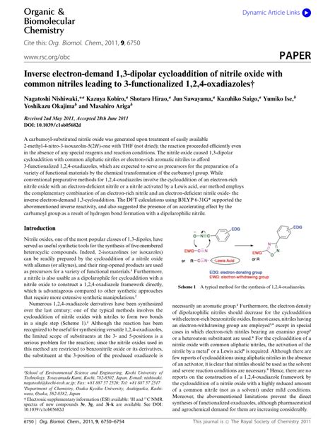 Pdf Cheminform Abstract Inverse Electron Demand 13 Dipolar Cycloaddition Of Nitrile Oxide