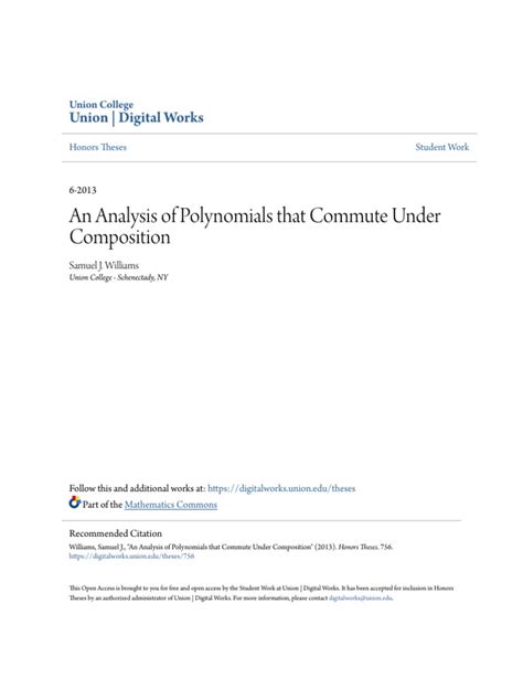 An Analysis Of Polynomials That Commute Under Composition Pdf Polynomial Summation